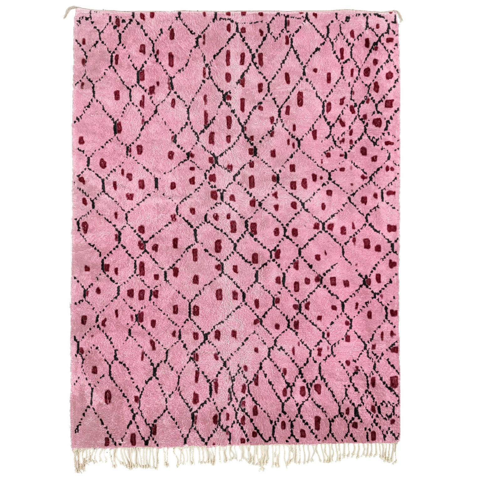 Pink and Black Moroccan Rug with Lozenges Pattern - Moroccan Carpet & Rug