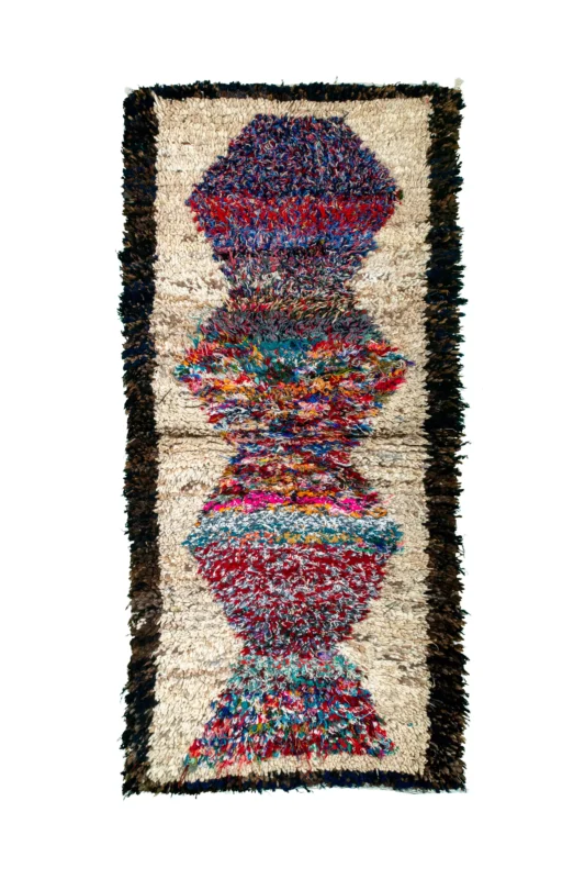 White Ornate Color Mixed Vintage Boucherouite Rug - Authentic Moroccan ...